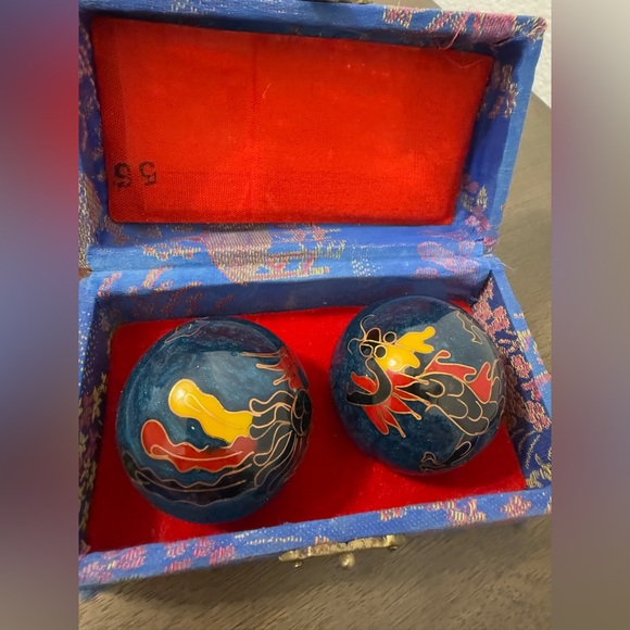 Accents | Vintage Blue Dragon Iron Balls Chinese Baoding Cloisonn Balls ...